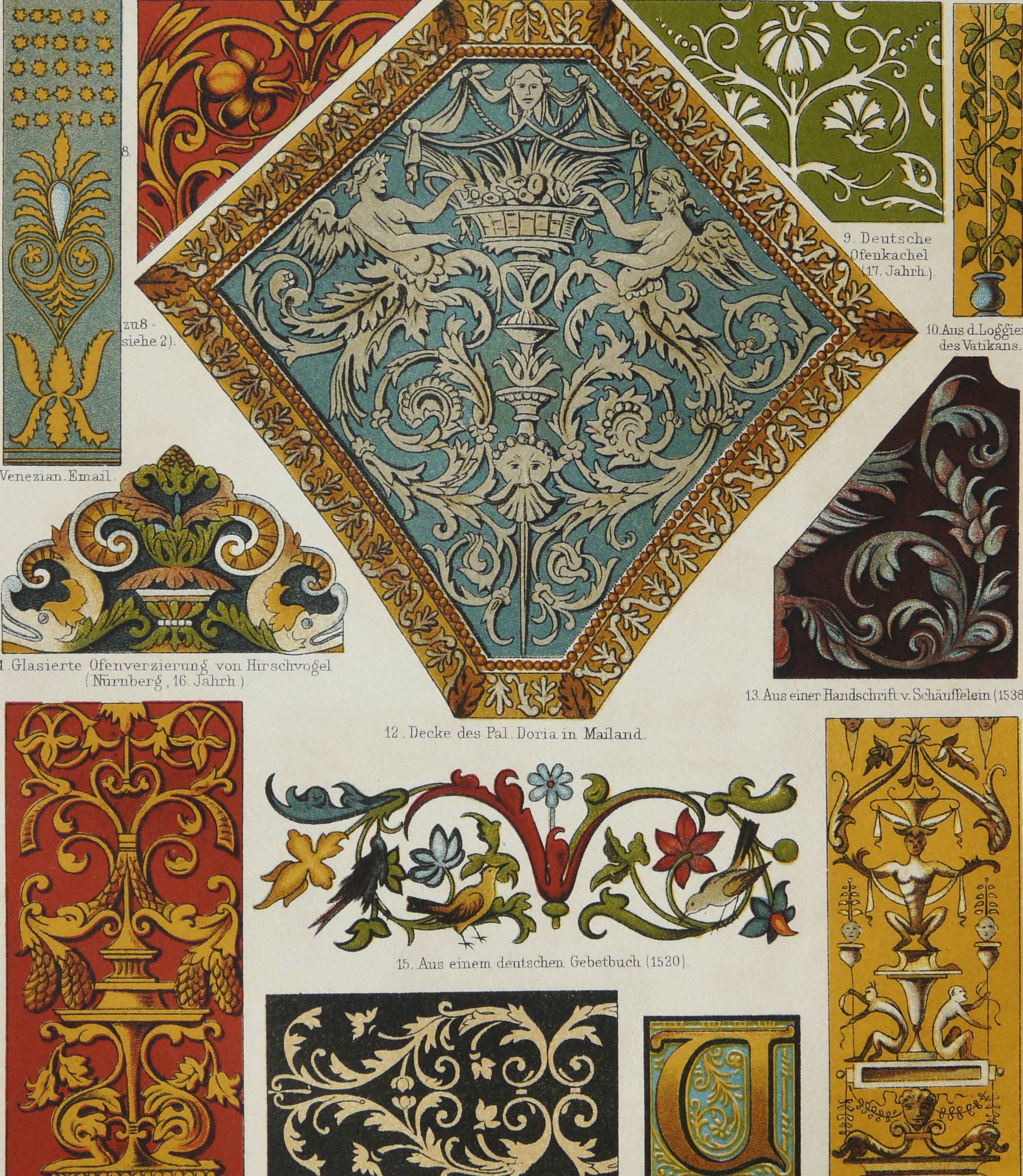 1895 Antique Lithograph of RENAISSANCE ORNAMENTS. Decorative - Etsy