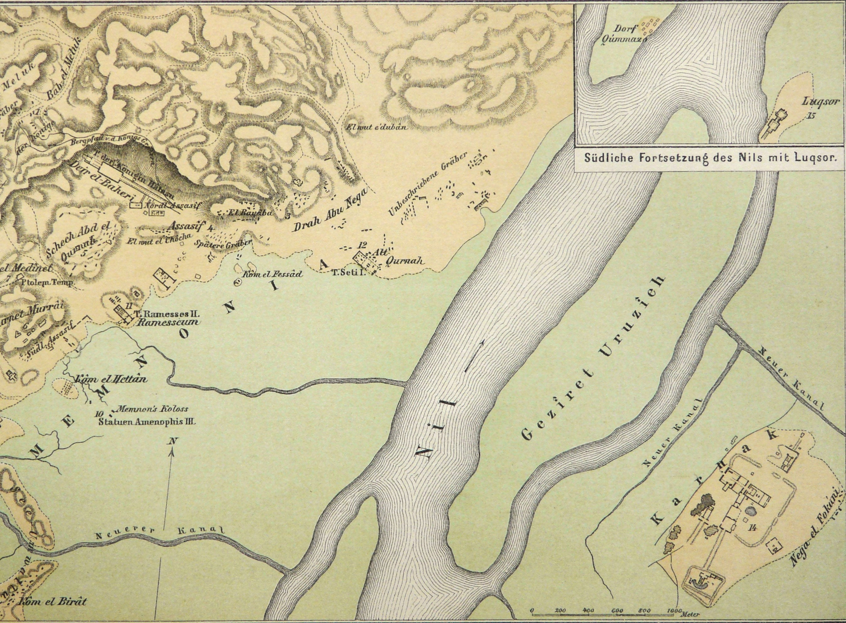 1895 Antique Map of THEBES, EGYPT. Nile River. Archaeology. Archeology ...