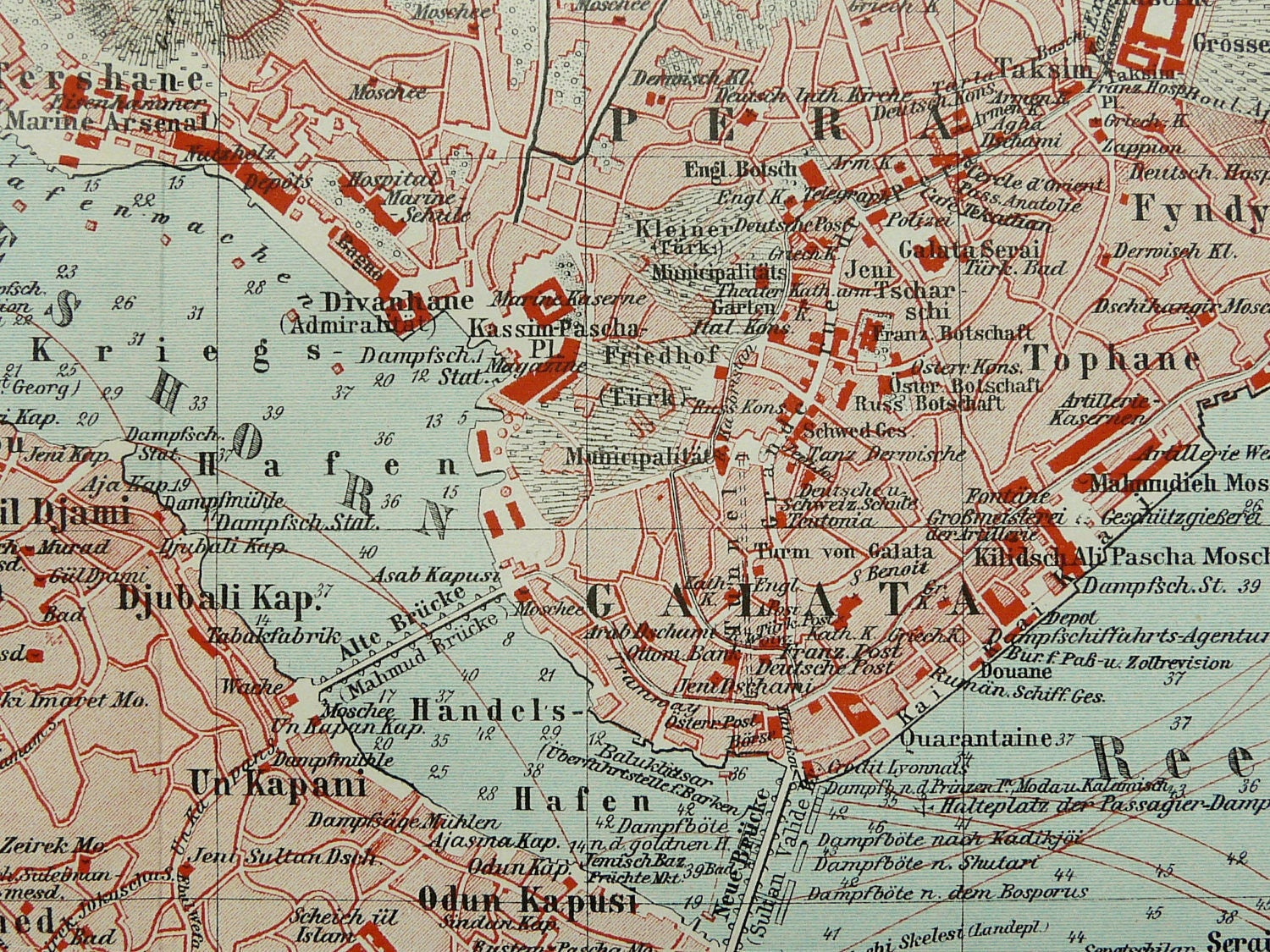 1897 Antique City Map of ISTANBUL, TURKEY. CONSTANTINOPLE. Ottoman ...