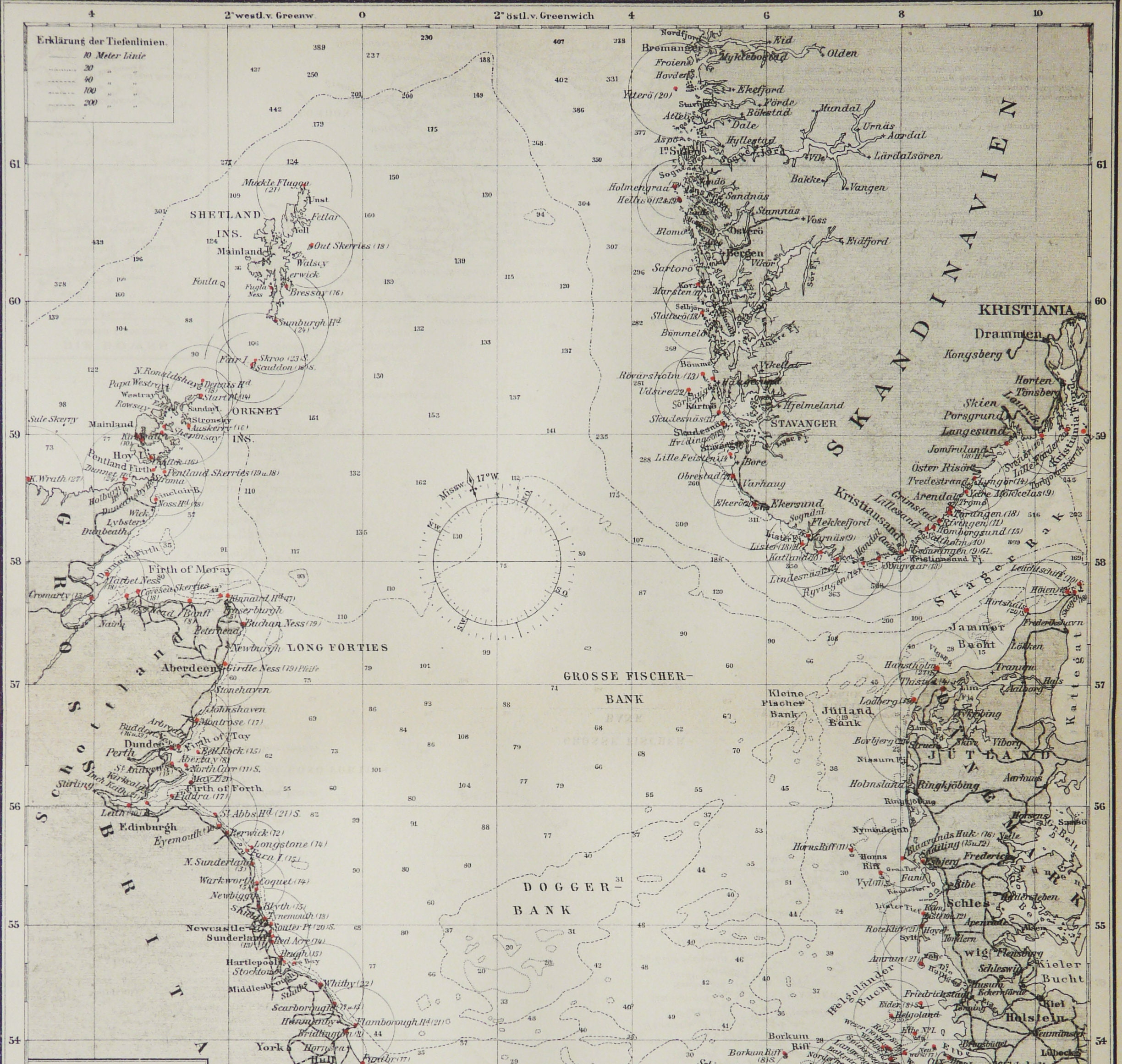 1895 Antique Map of THE NORTH SEA. Atlantic Ocean. 129 Years Old Chart ...