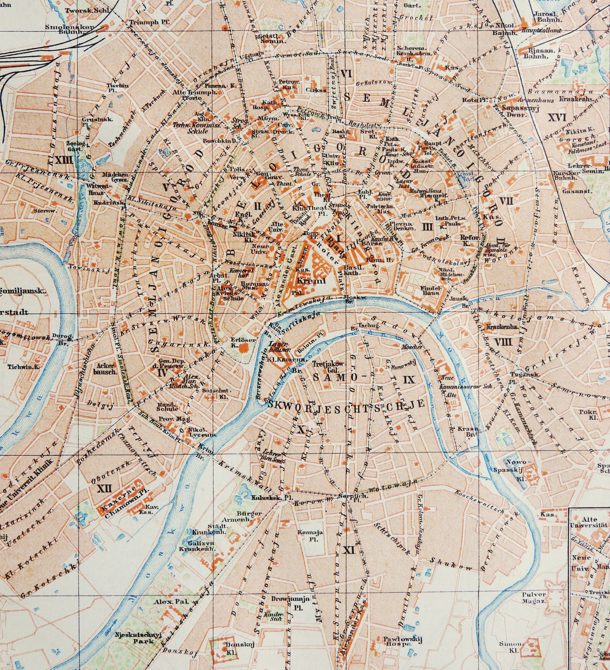 1895 Antique City Map of MOSCOW, RUSSIA. 129 Years Old Town Map - Etsy