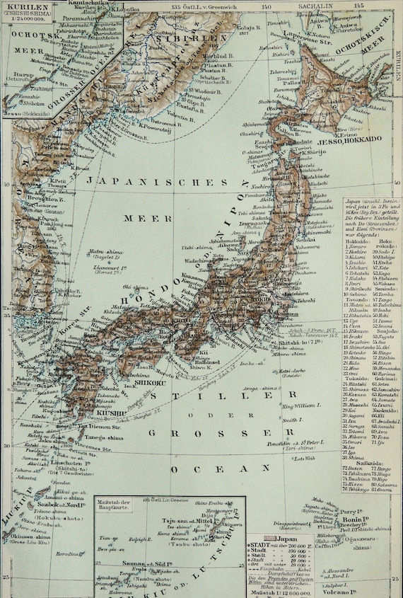 1895 Antique Map of JAPAN. Tokyo. Geography. 127 Years Old - Etsy