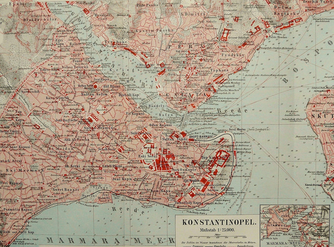 1897 Antique City Map of ISTANBUL, TURKEY. CONSTANTINOPLE. Ottoman ...