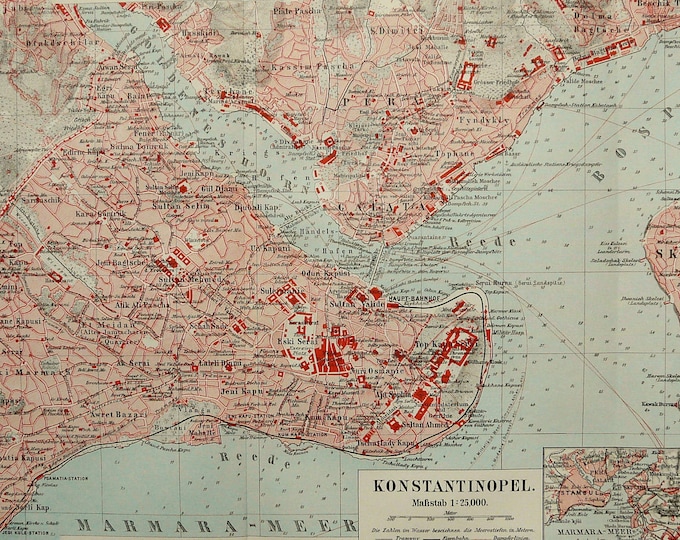 1897 Antique City Map of ISTANBUL, TURKEY. CONSTANTINOPLE. Ottoman ...