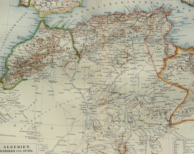 1897 Antique Map of NORTHERN AFRICA, MAGREB. Algeria. Libya. Morocco ...