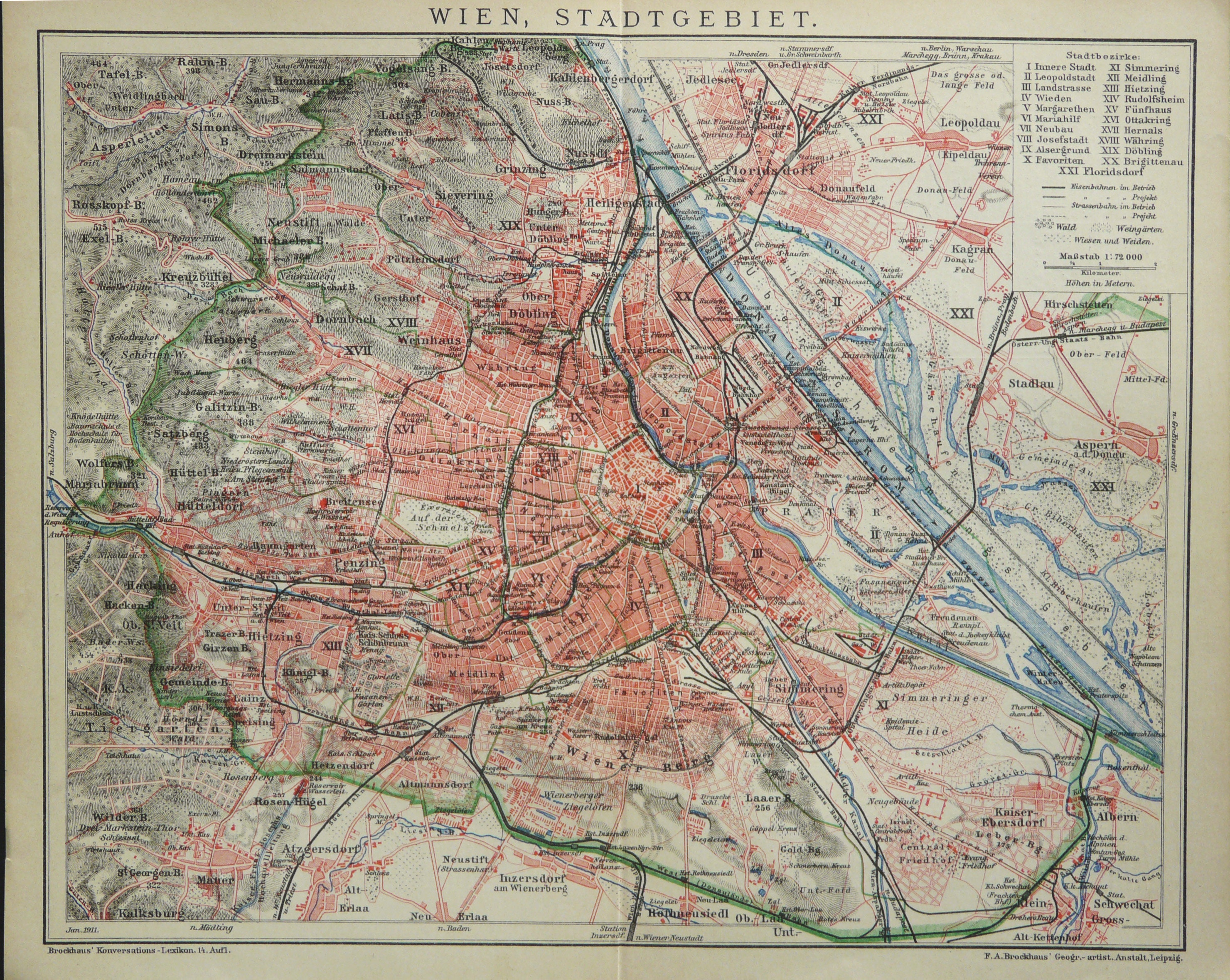 1895 Antique City Map of VIENNA, AUSTRIA. Wien. 129 Years Old Town Map ...