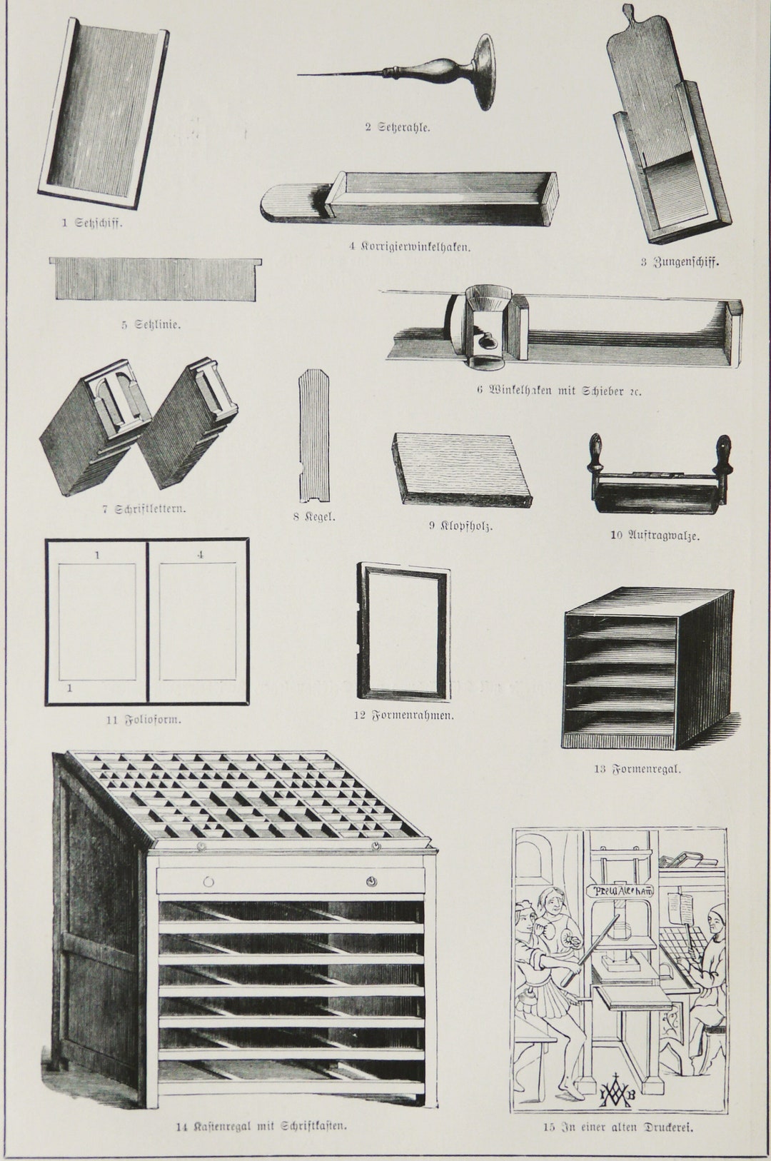 1889 Antique Rare Print of PRINTING, Appareils and Tools. Book Printing ...