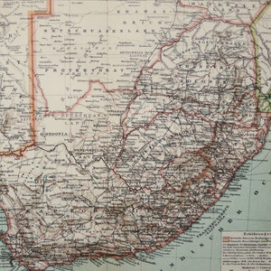 1895 Antique Map of SOUTHERN AFRICA, South Africa, Bostwana, Namibia ...
