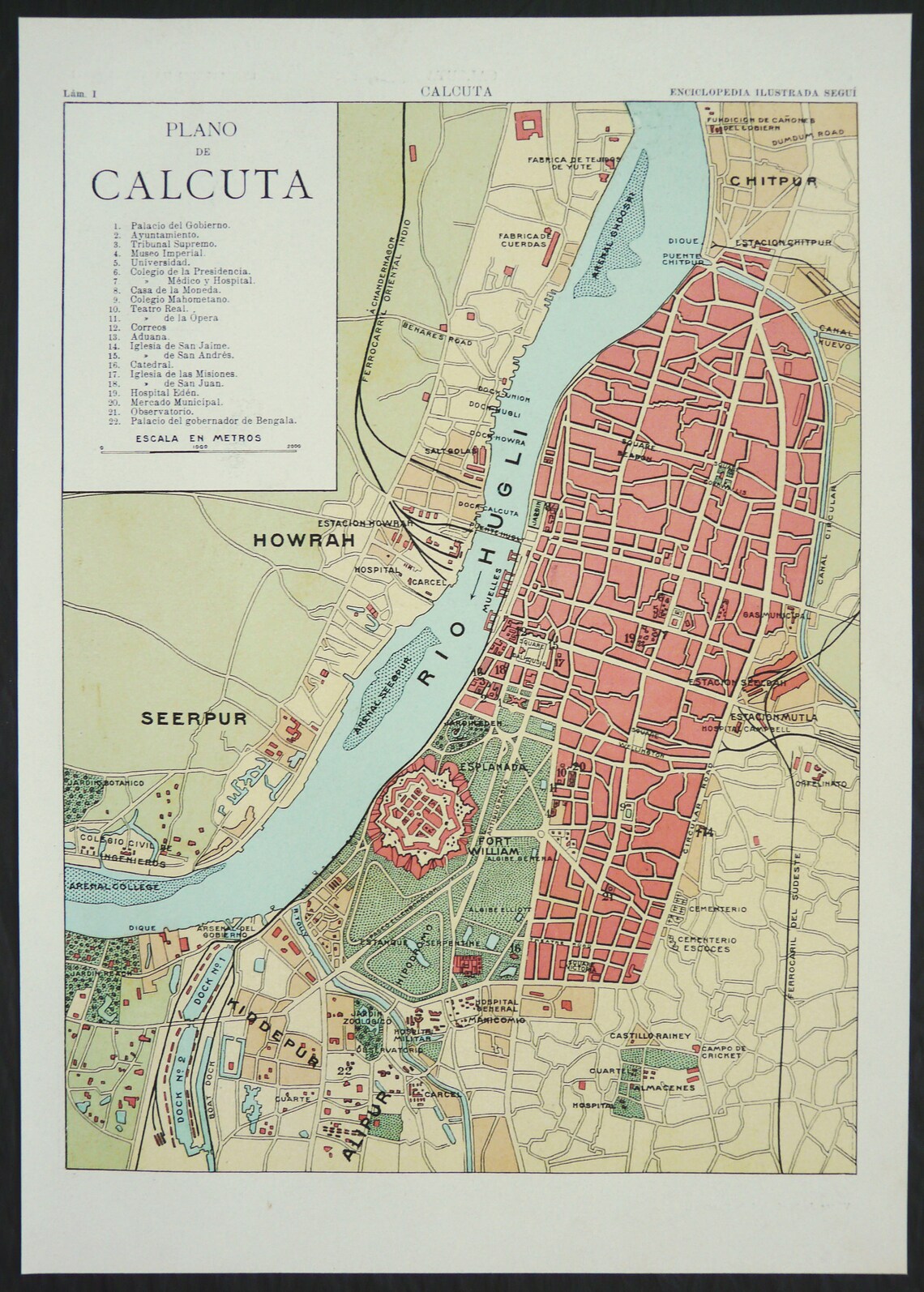 1900 Antique City Map of KOLKATA, INDIA. Calcutta. 123 Years Old Chart ...