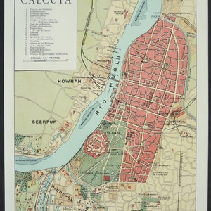 1900 Antique City Map of KOLKATA, INDIA. Calcutta. 123 Years Old Chart ...