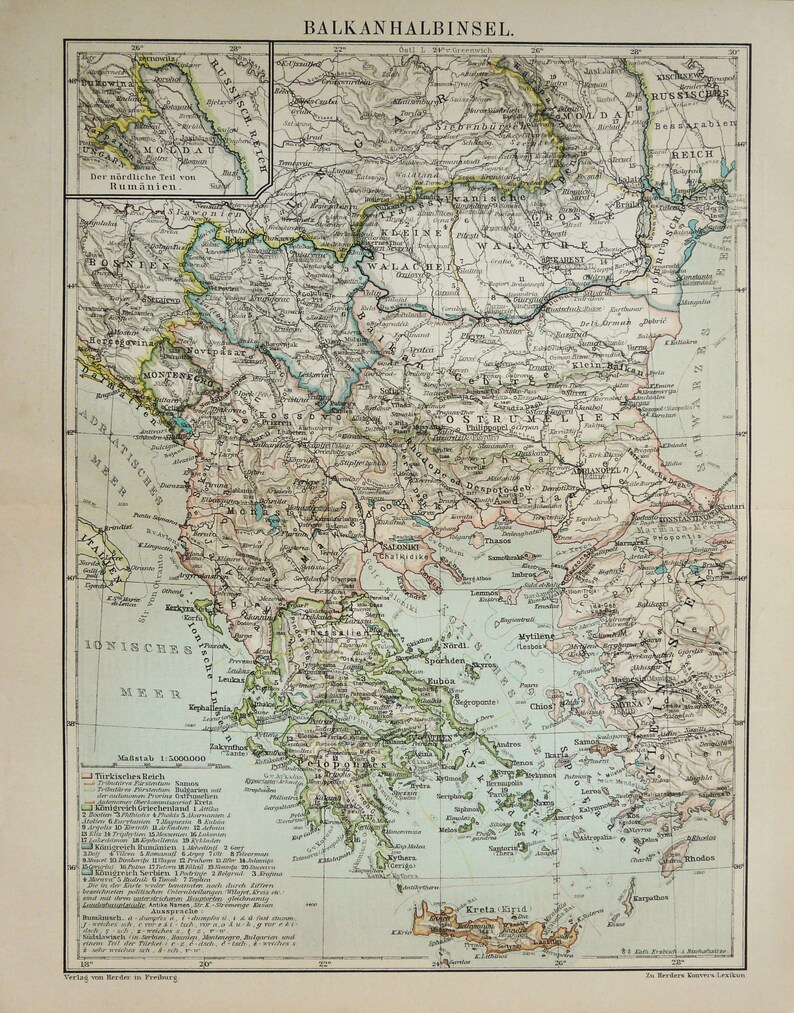 1900 Antique Map of BALKANS. BALKAN PENINSULA. Romania. | Etsy