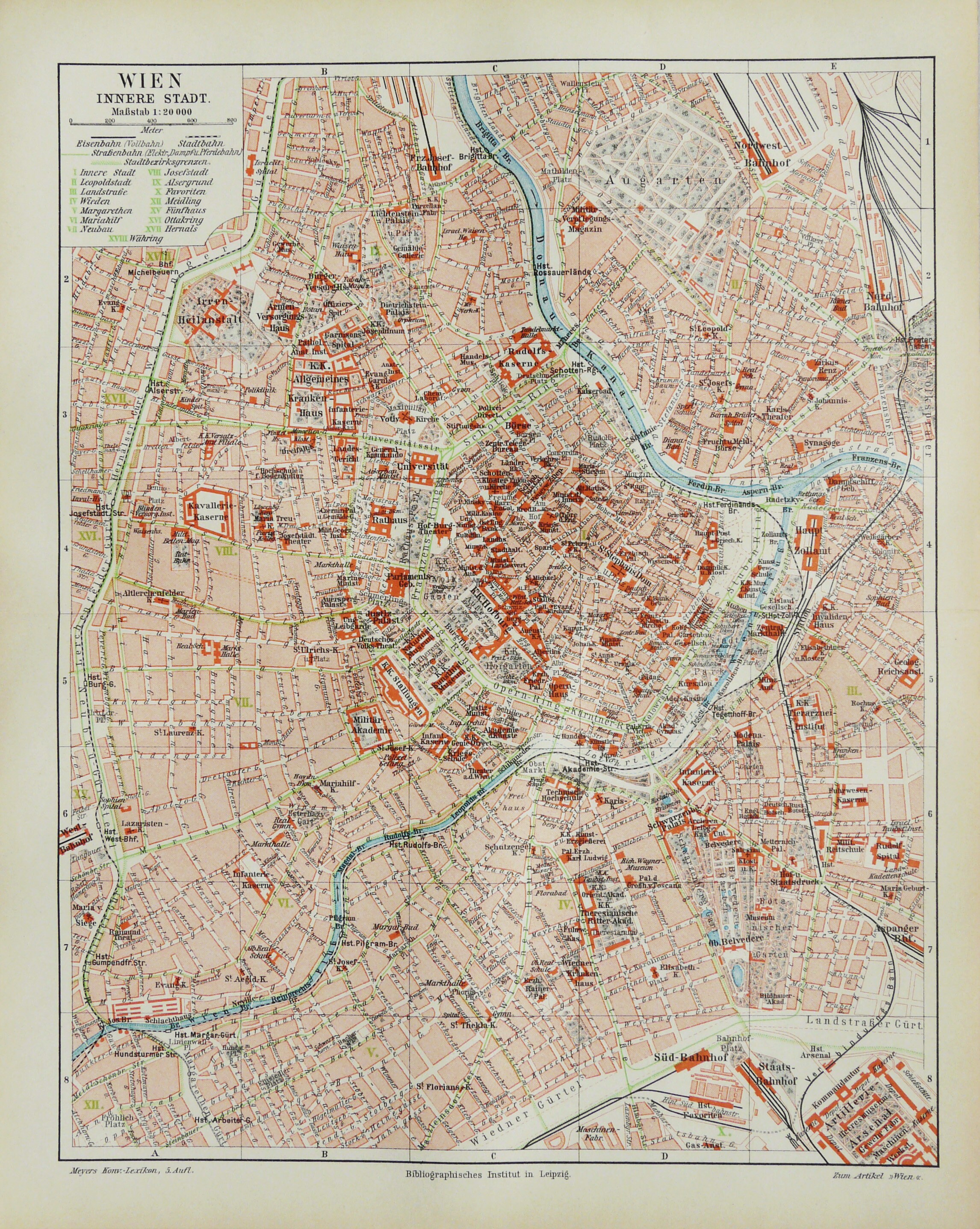 1897 Antique City Map of VIENNA, AUSTRIA. Wien. 126 Years Old Town Map ...