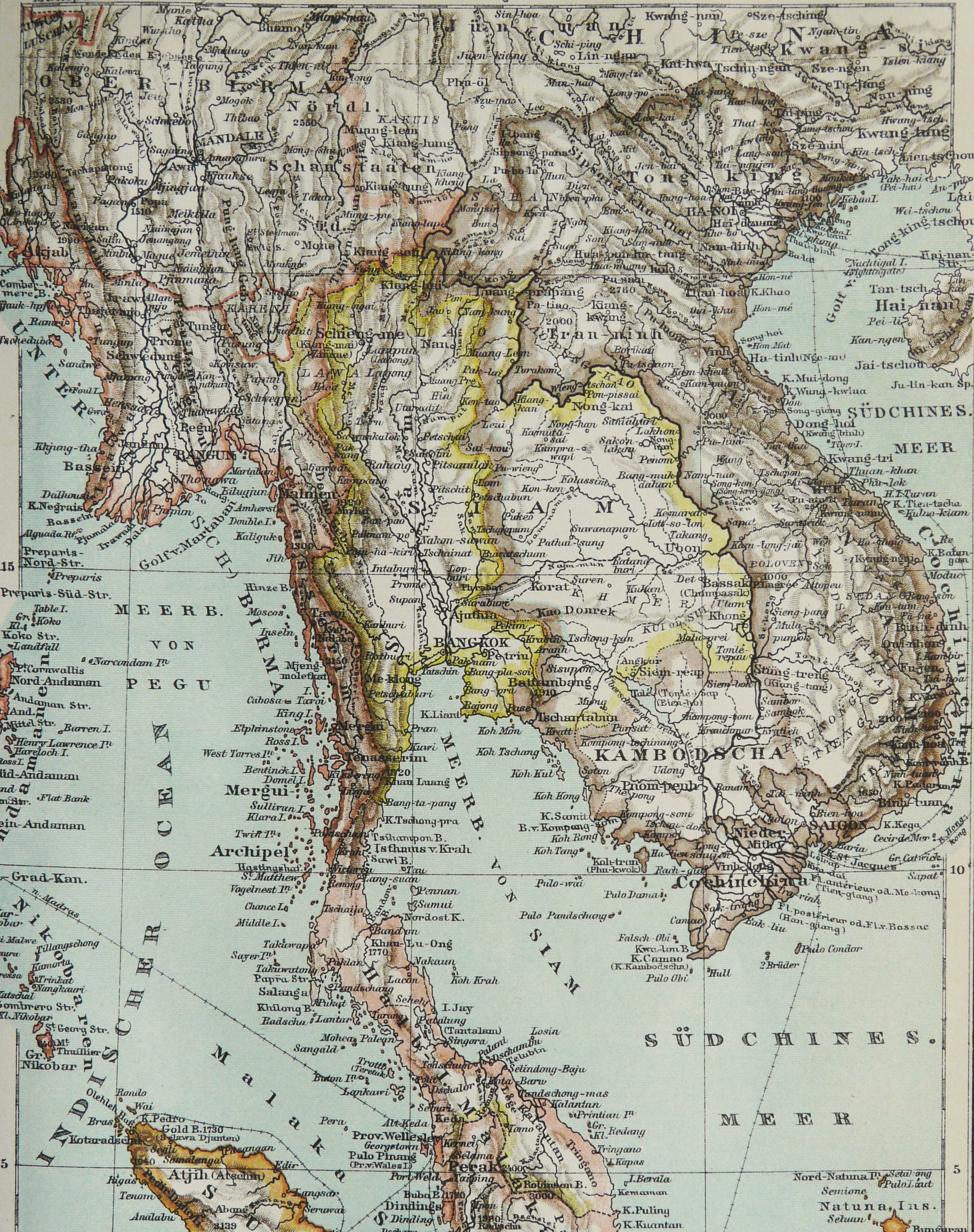 1895 Antique Map of SOUTHEST ASIA. INDOCHINA. Vietnam. - Etsy