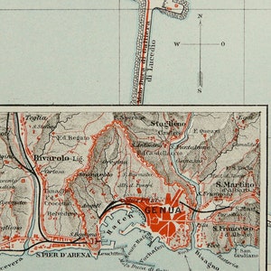 1897 Antique City Map of GENOA, ITALY. Genova. Italia. 127 Years Old ...