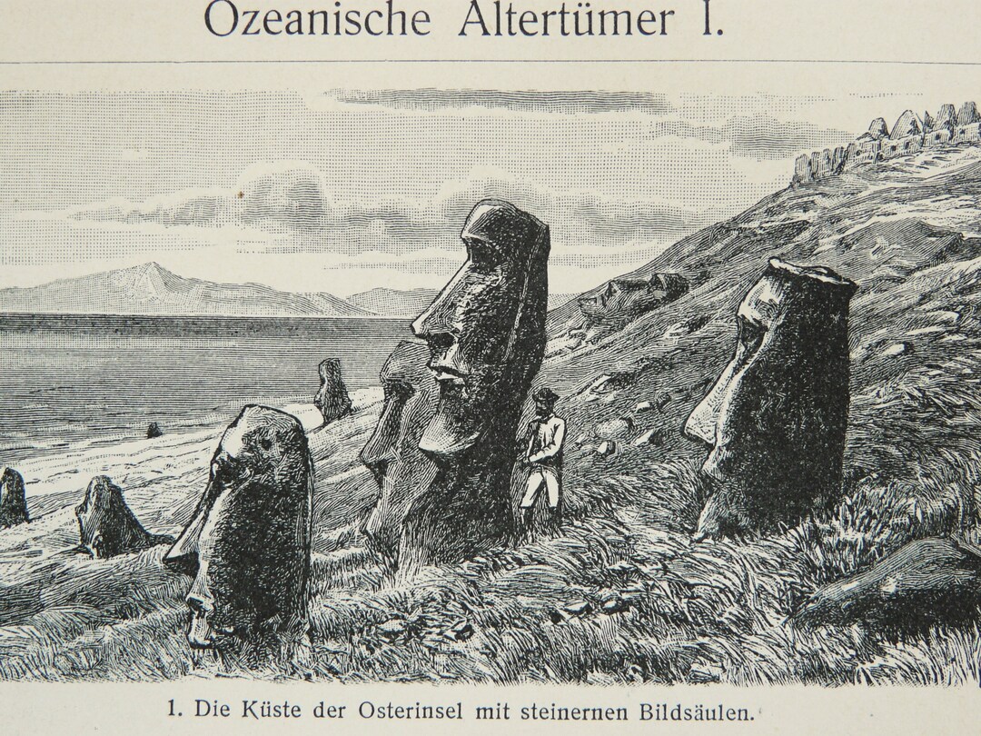 1897 Antique Print of OCEANIAN CULTURE. Easter Island. Isla De Pascua ...