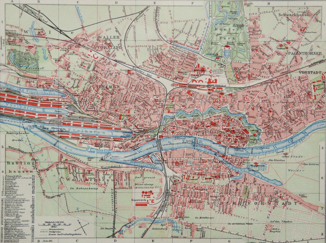 1911 Antique City Map of BREMEN, GERMANY. 113 Years Old Town Map. - Etsy