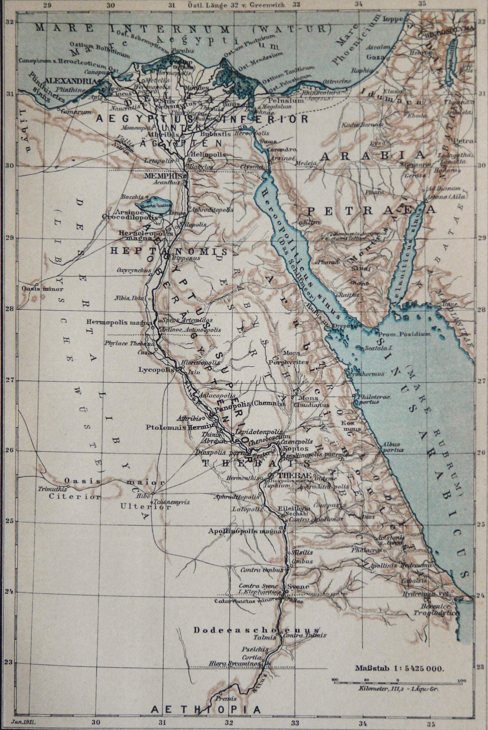 1895 Antique Map of ANCIENT EGYPT. Nile River. Archaeology. Archeology ...