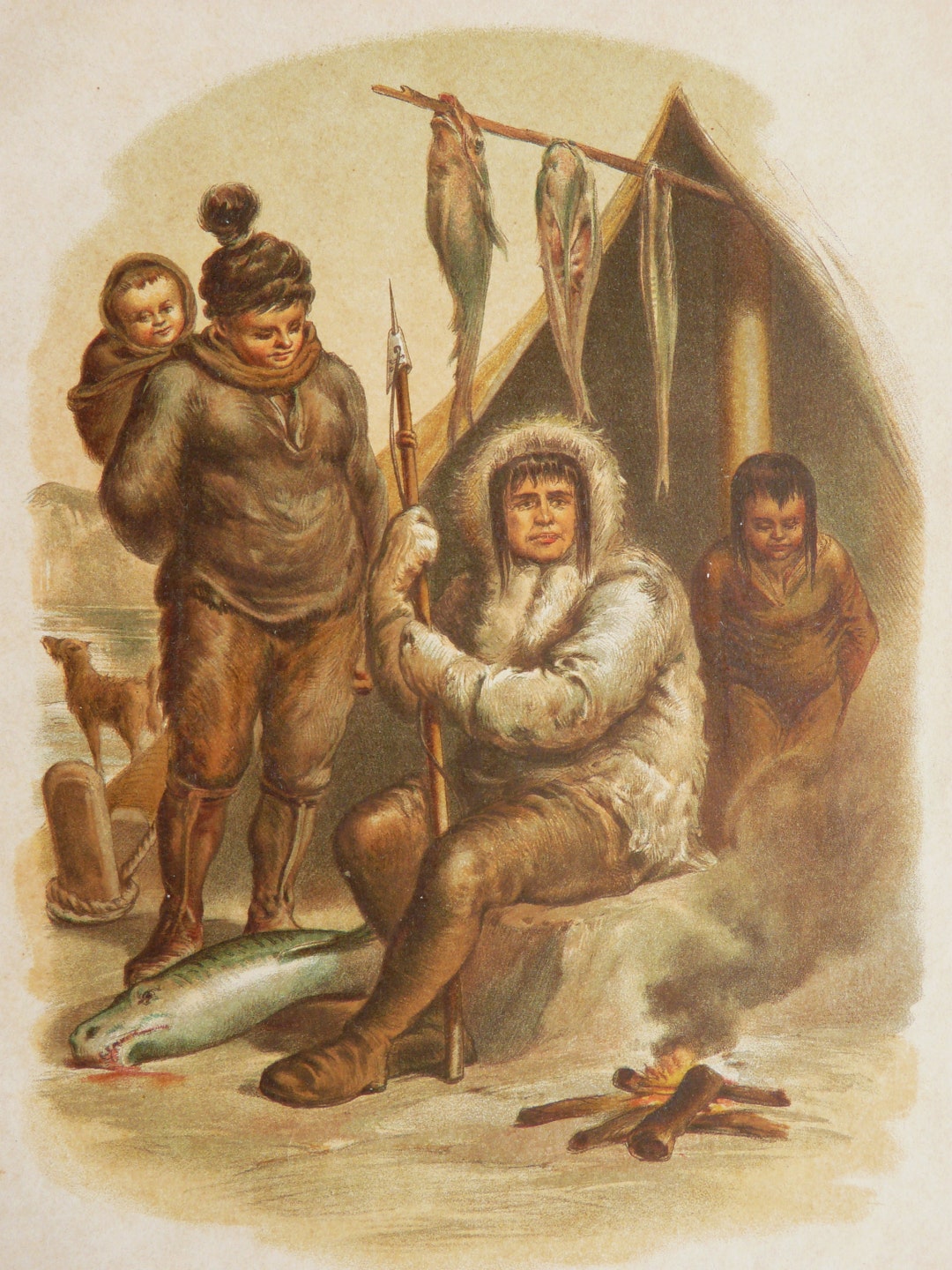 1872 Antique Lithograph of ESKIMOS. ESKIMO PEOPLE. Circumpolar People ...