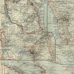 1897 Antique Map of GERMAN COLONIES. German Empire. Germany. Cameroon ...