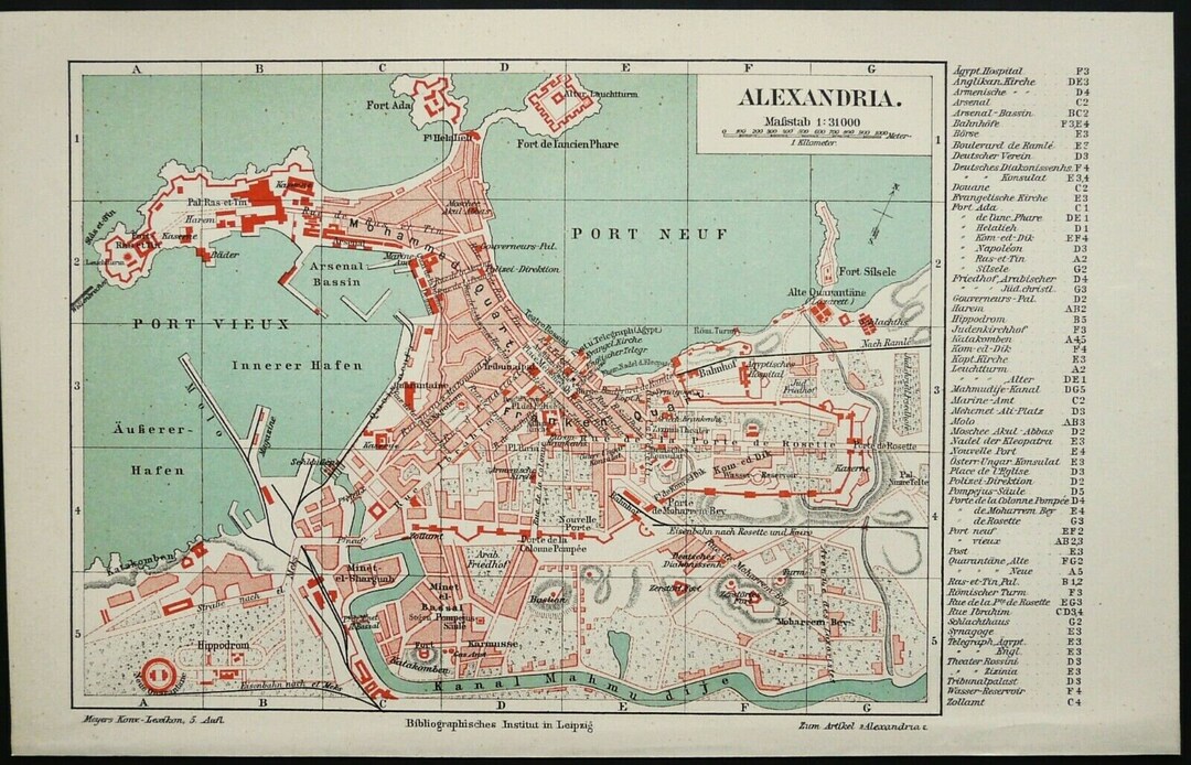 1897 Antique City Map of ALEXANDRIA, EGYPT. 129 Years Old Town Map. - Etsy