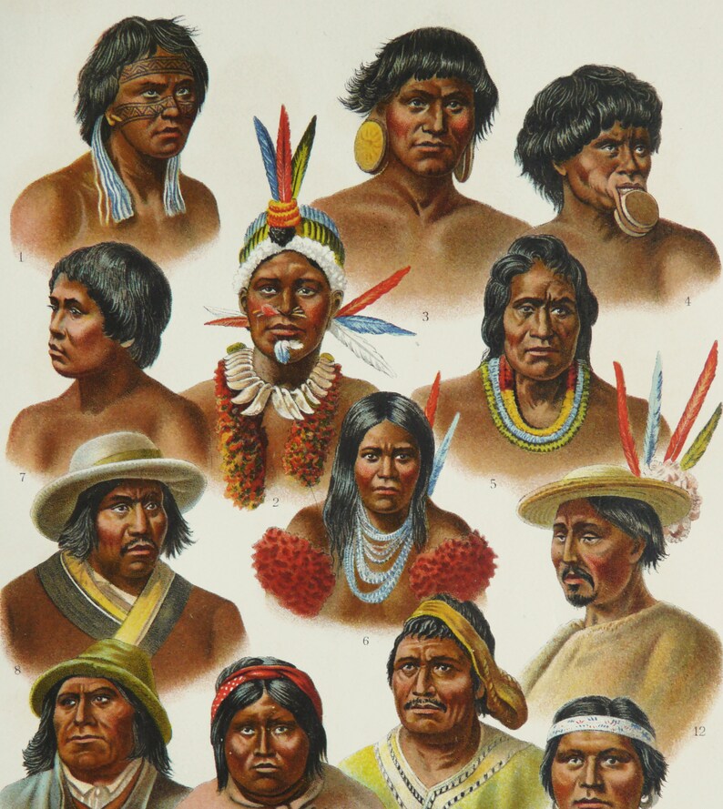 1897 Antique Lithograph of NATIVE AMERICANS TYPES. American - Etsy