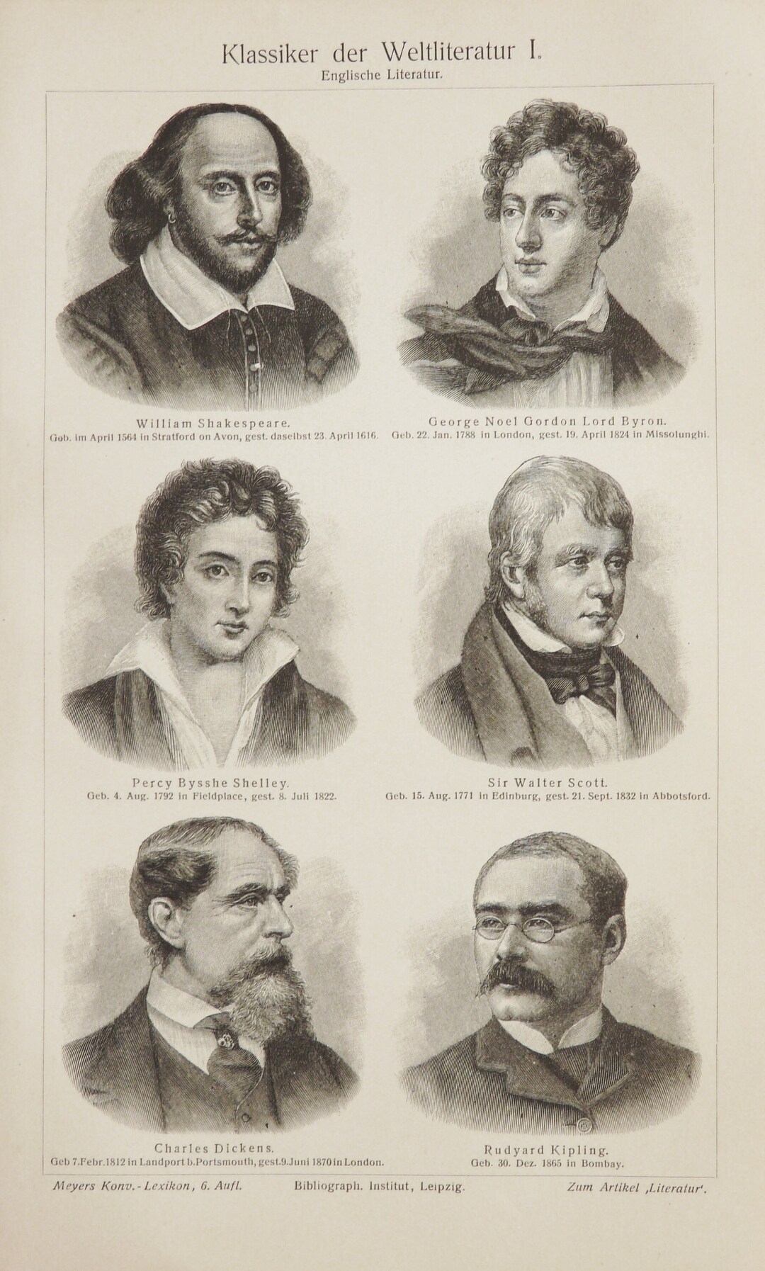 1897 Antique Print of CLASSIC WRITERS of Universal Literature ...