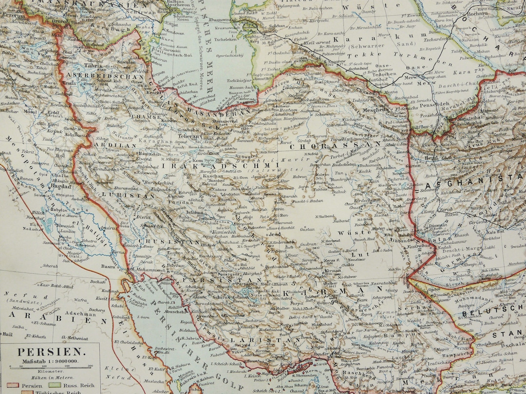 1897 Antique Map of PERSIA, IRAN, AFGHANISTAN, Irak. 127 Years Old ...