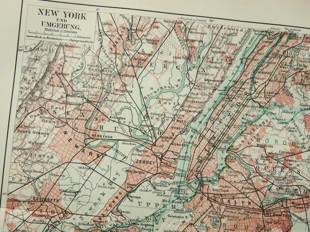 1900 Antique City Map of NEW YORK. MANHATTAN. Brooklyn. 124 Years Old ...