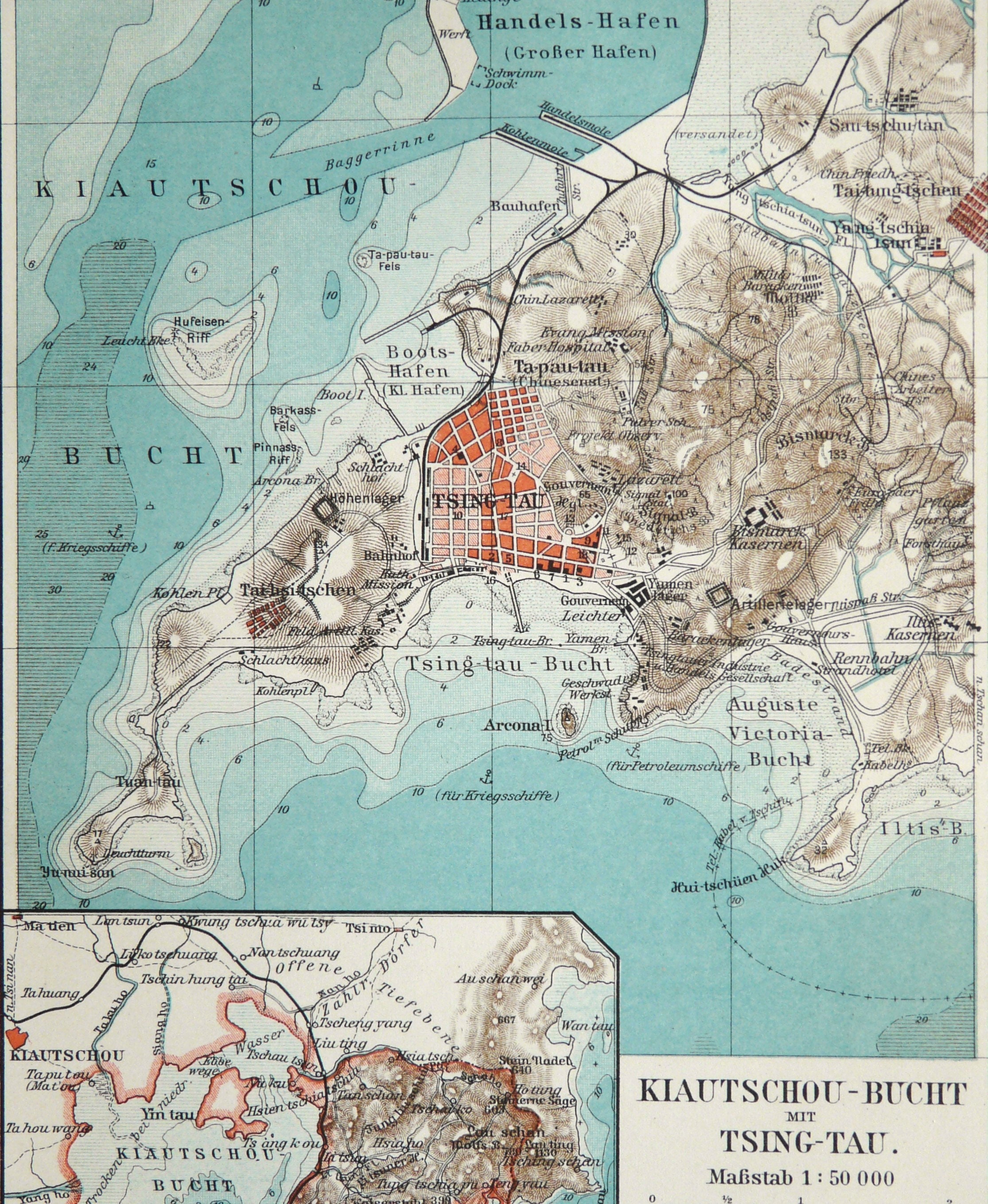 1897 Antique Map of the GERMAN COLONY of TSINGTAO. Qingdao. China ...