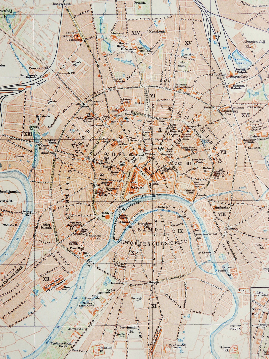 1895 Antique City Map of MOSCOW, RUSSIA. 129 Years Old Town Map - Etsy
