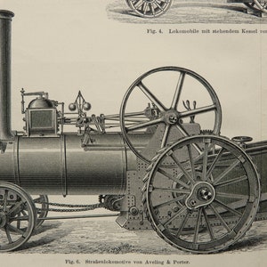 1897 Antique Print of ANCIENT ENGINES. Steam-powered Tractors. Farming ...