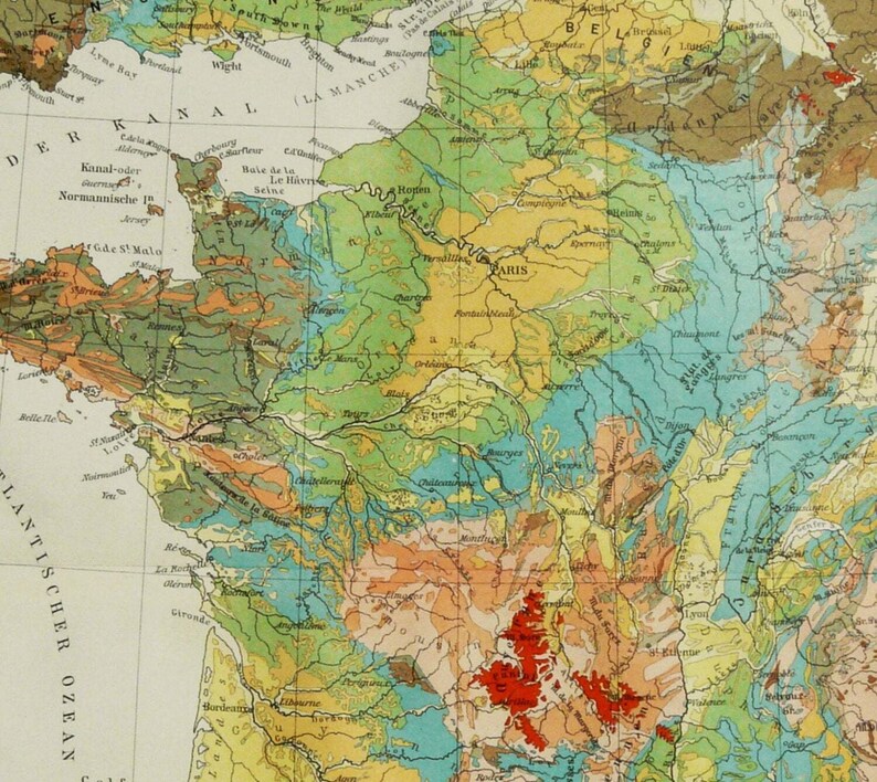 1897 Antique Geological Map of FRANCE. Geology. Rocks. Rivers. 127 ...