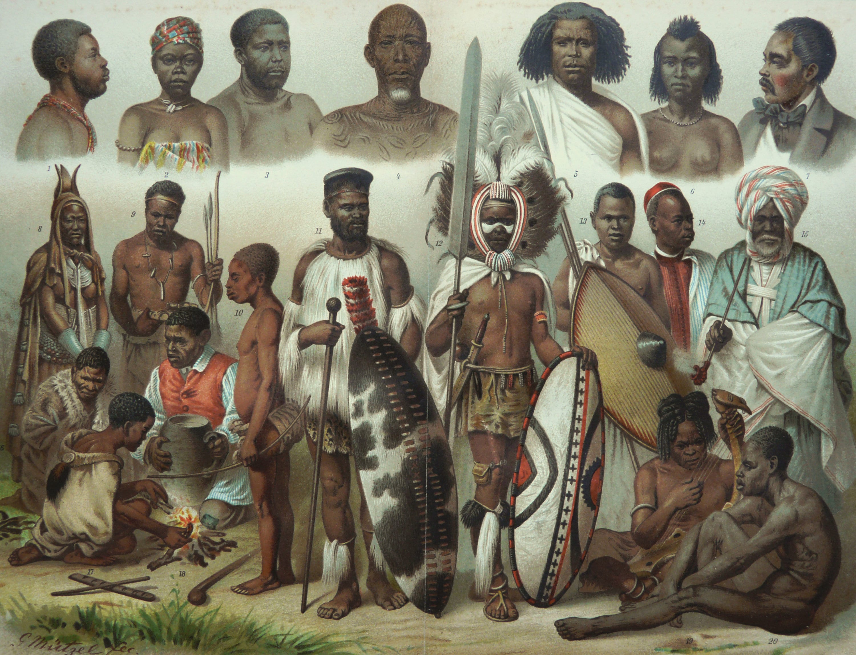 1895 Antique Lithograph of AFRICAN PEOPLE. African Tribes. - Etsy