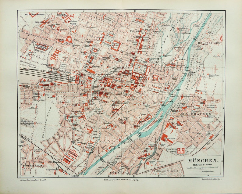 1897 Antique City Map of MUNICH BAVARIA GERMANY. 126 Years - Etsy