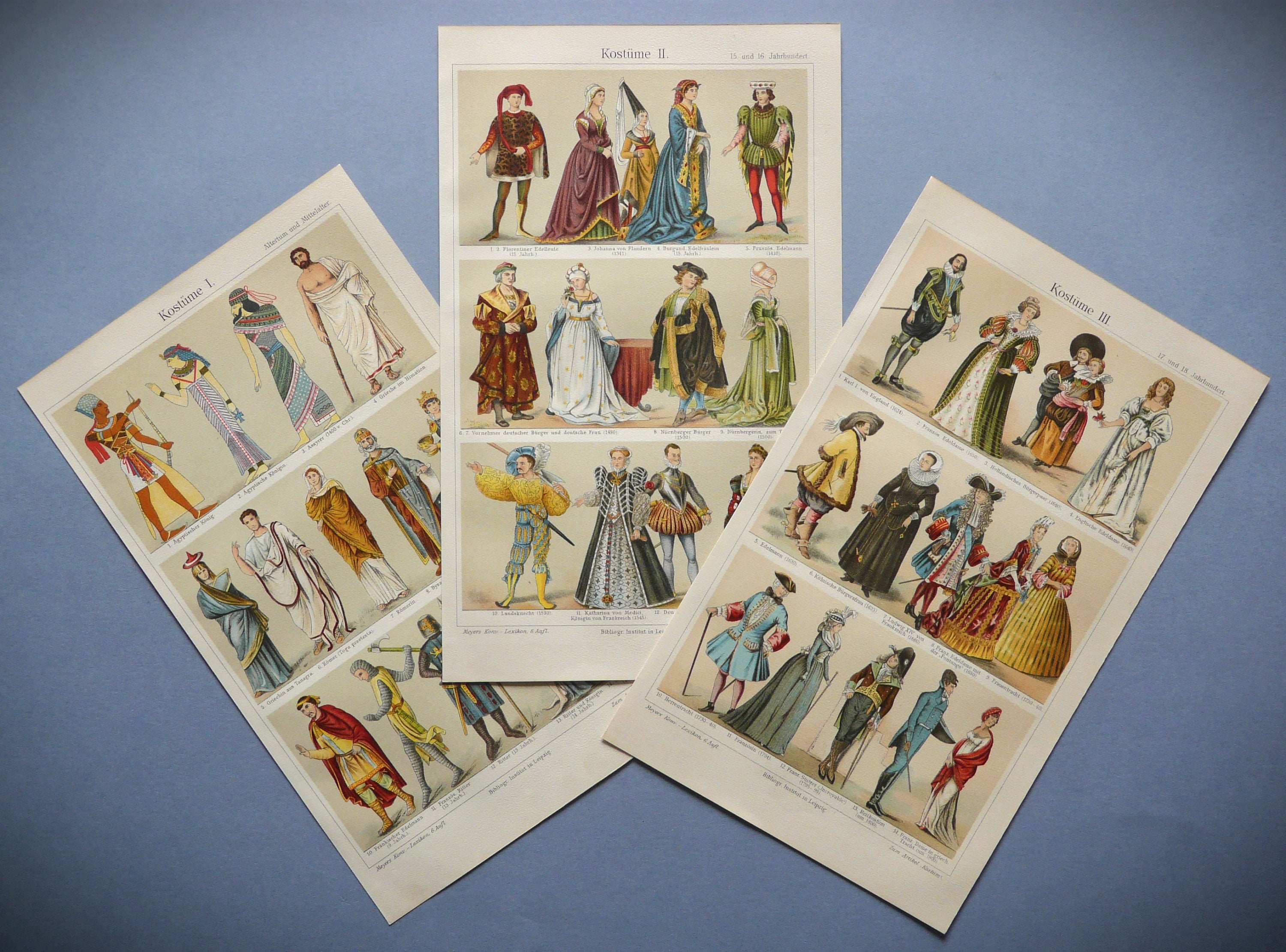 1897 Set of 3 Antique Lithographs of FASHION HISTORY. Ancient Clothes ...