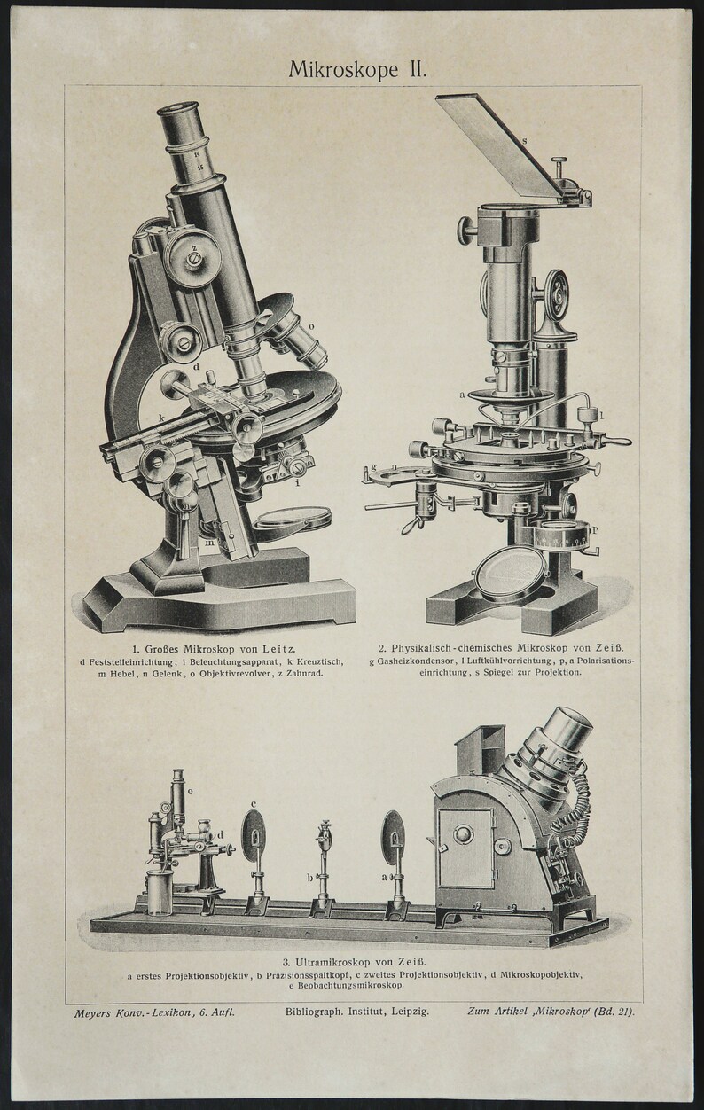 Optical Instruments OPTICS Sciences 125 years old engraving. Viewing ...