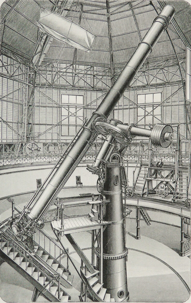 1897 Antique Print of an ASTRONOMICAL TELESCOPE. Astronomy. Optics ...