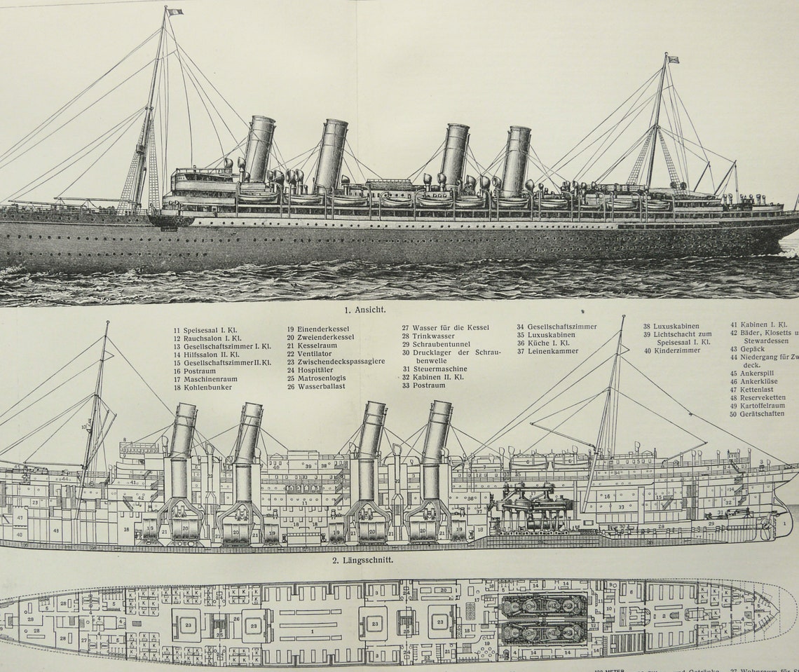 1897 Antique Print of an OCEAN LINER SHIP. Navigation. 126 - Etsy