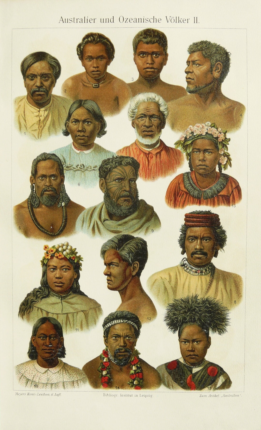 1897 Antique Lithograph of PEOPLE From OCEANIA. Oceanian People ...