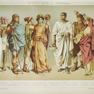 1895 Antique Lithograph of ANCIENT FASHION From Ancient Egypt, Rome ...