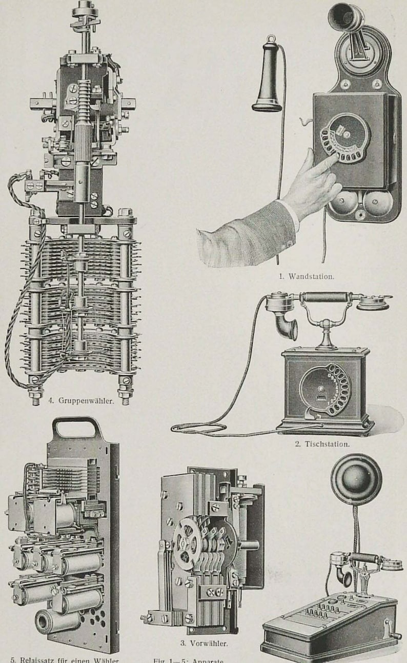 1900 Antique Print of ANCIENT TELEPHONES. PHONES. Telecomunications ...