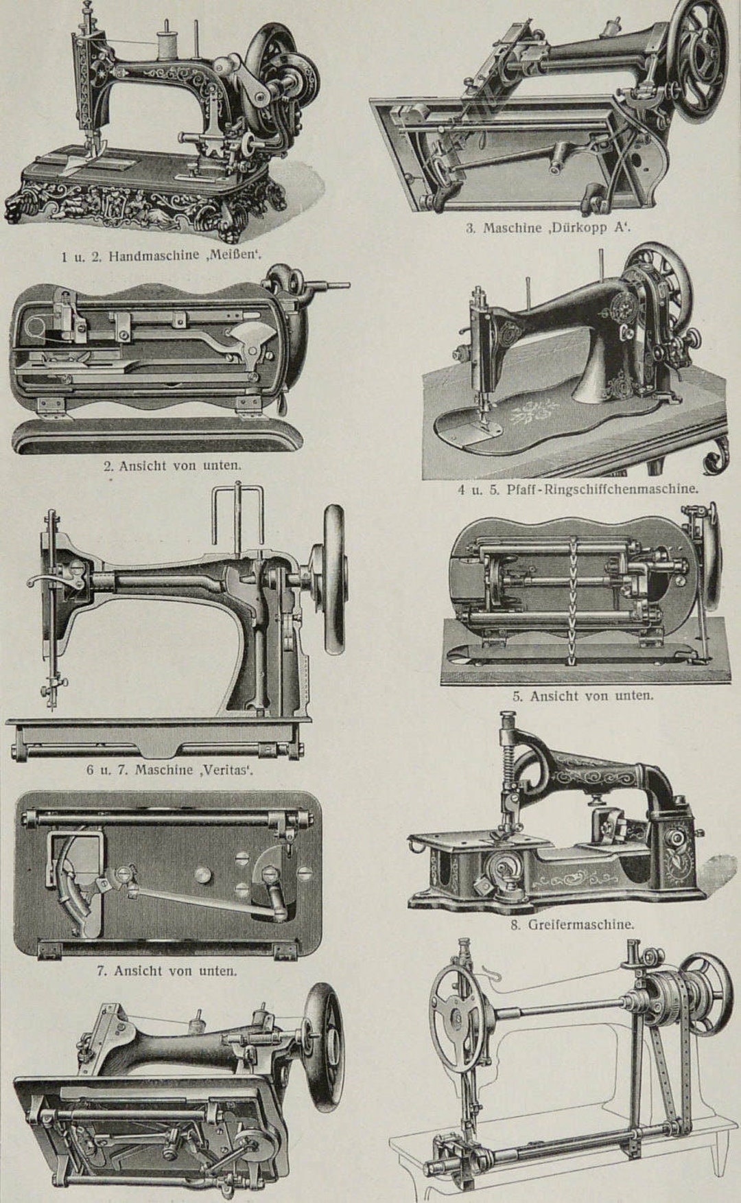 1897 Antique Print of SEWING MACHINES, Different Types. 127 Years Old ...