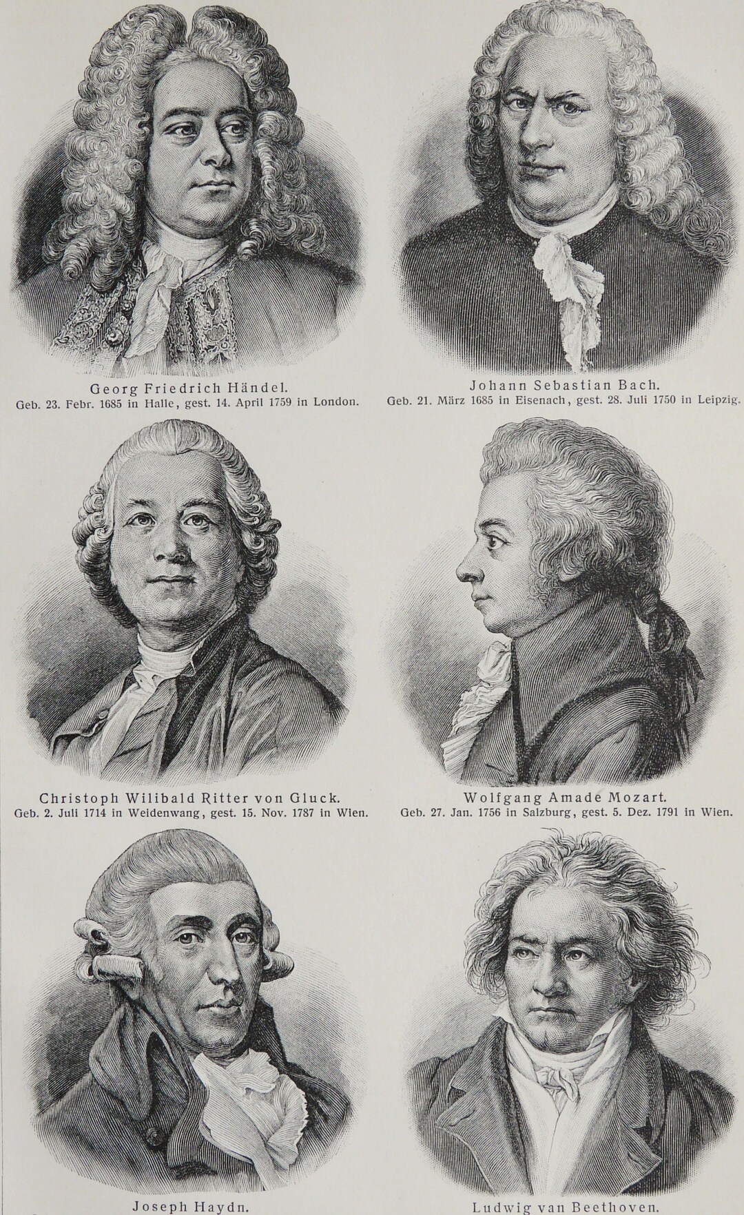 1897 Antique Print of GERMAN CLASSICAL COMPOSERS. Music. Back. Handel ...