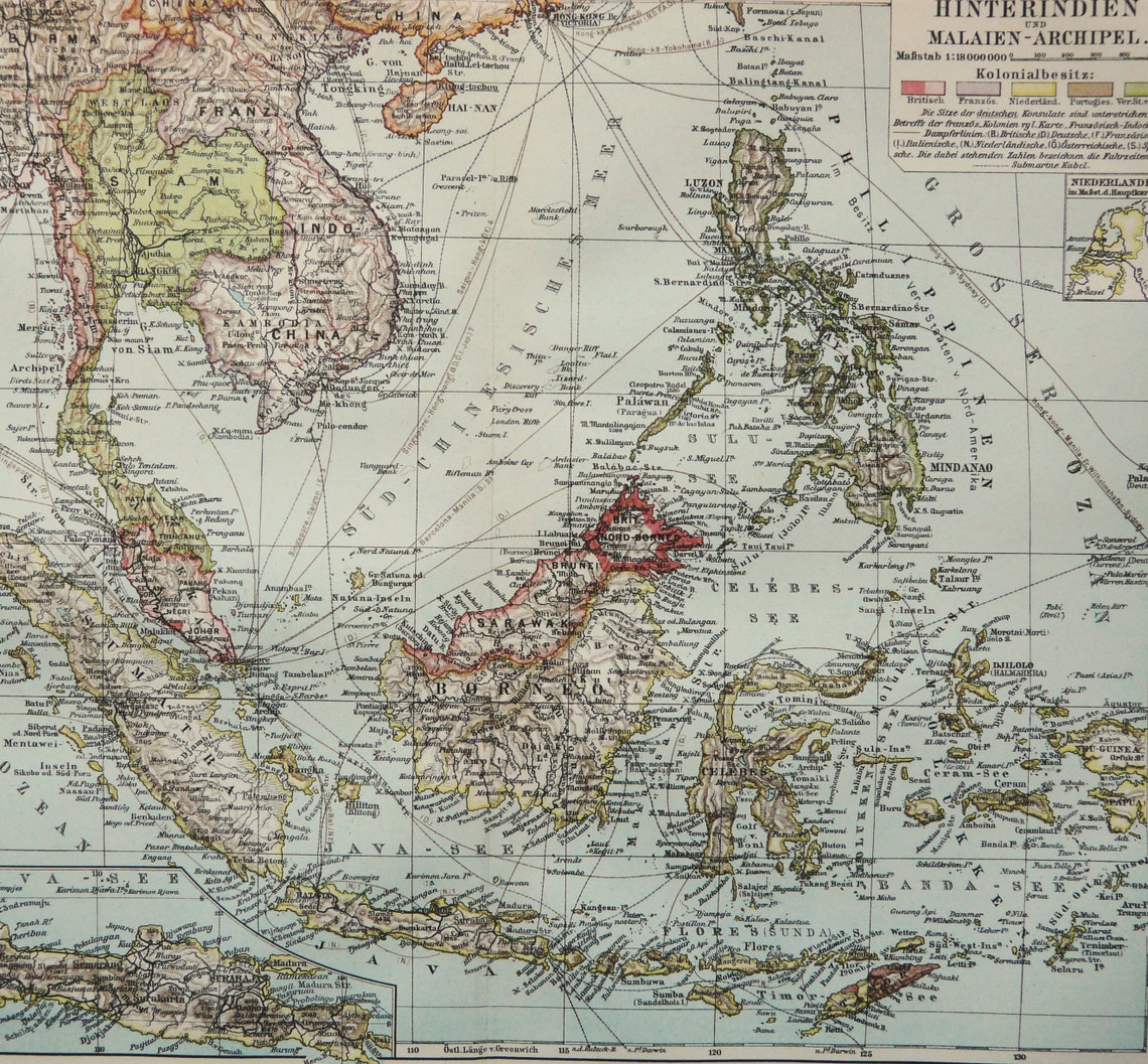 1897 Antique Map of INDONESIA SOUTHERN ASIA. Vietnam. - Etsy