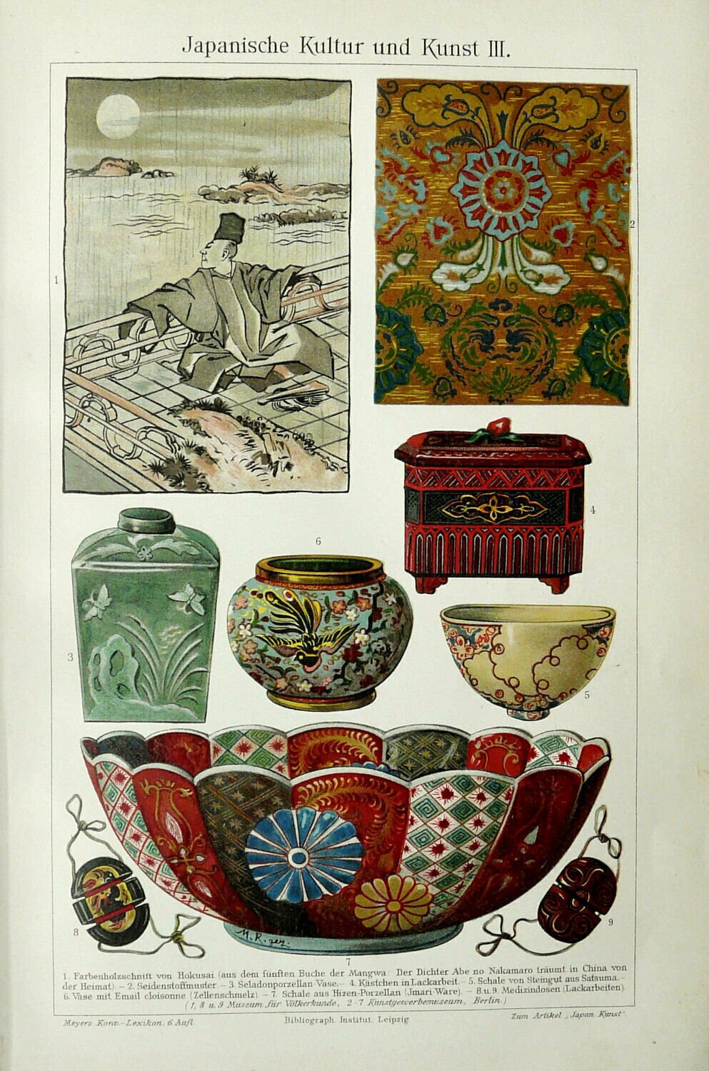 1897 Antique Lithograph of JAPANESE CULTURE. Japanese Art. Japan. Vases ...