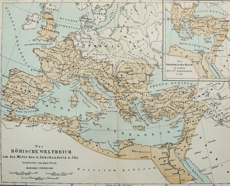 1897 Antique Map of ROMAN EMPIRE. Ancient Rome. 127 Years Old Chart - Etsy