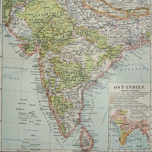 1897 Antique Map of INDIA. SOUTHERN ASIA. 127 Years Old Chart. - Etsy