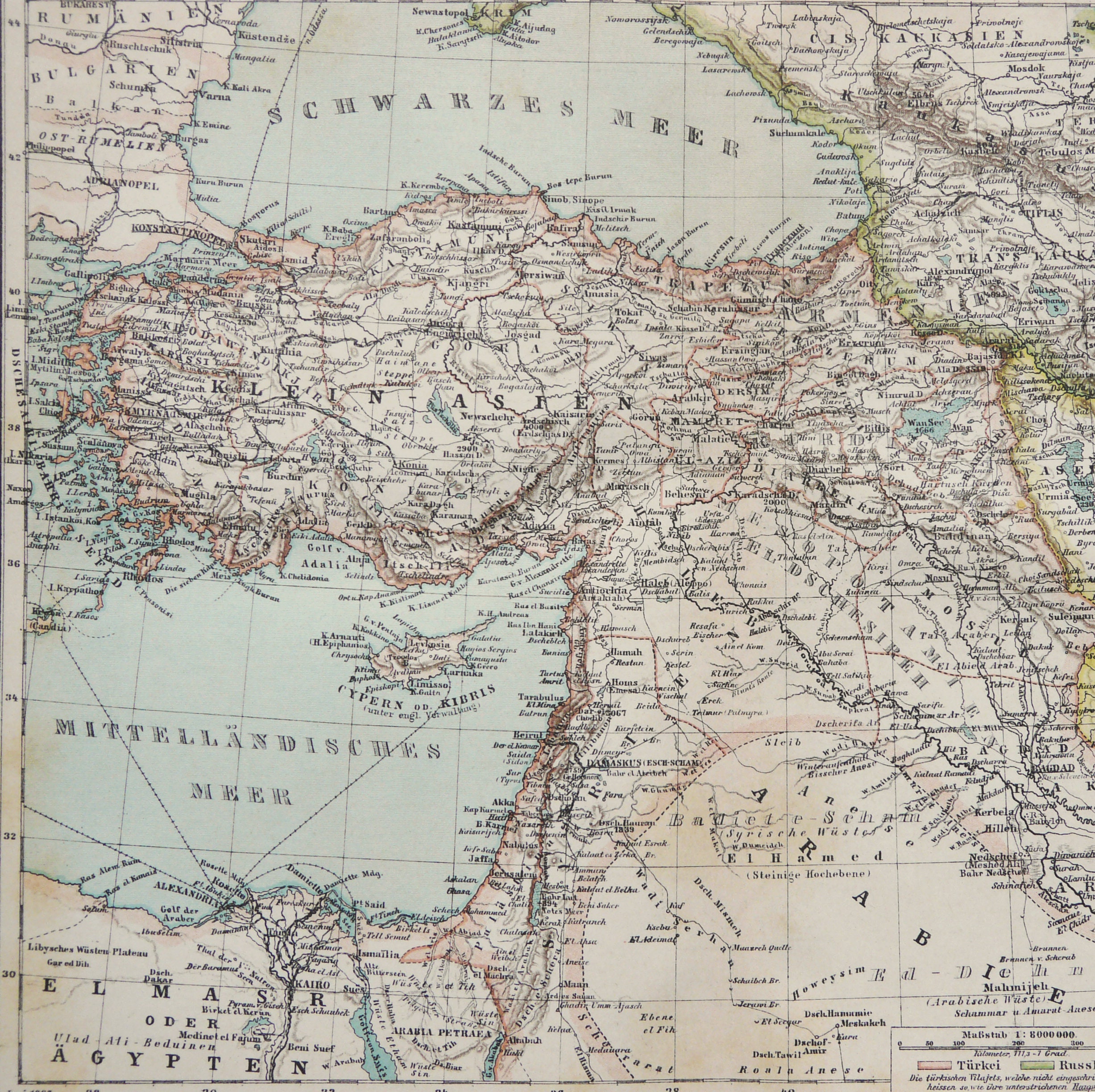 1895 Antique Map of TURKEY. OTTOMAN EMPIRE. Turkish Empire. Istanbul ...