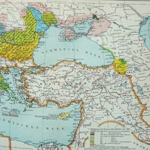 1895 Antique Historical Map of THE OTTOMAN EMPIRE. Turkish Empire ...
