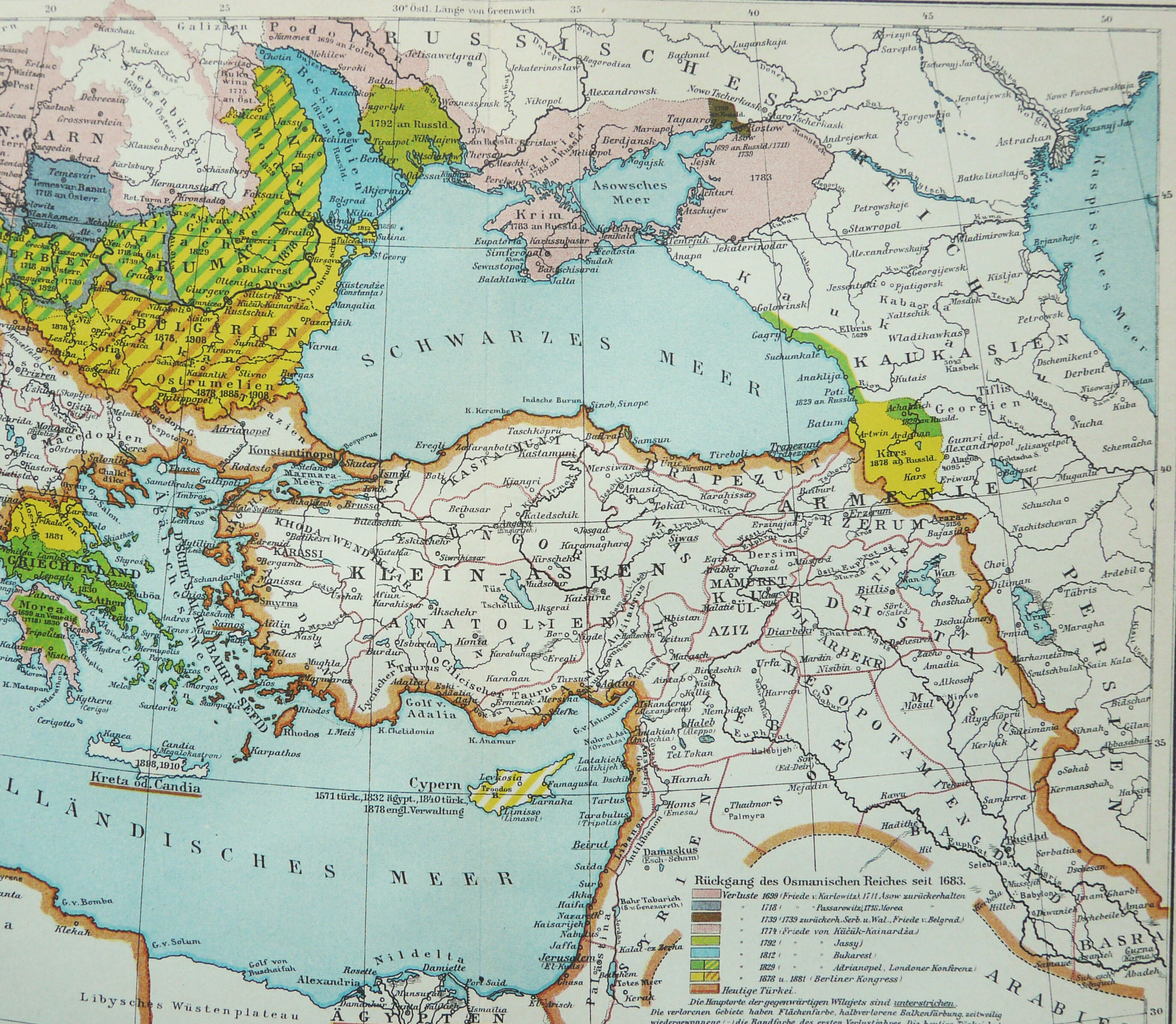 1895 Antique Historical Map of THE OTTOMAN EMPIRE. Turkish Empire ...